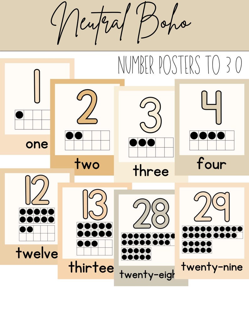 Neutral Boho Classroom Number 0-30 Posters - Etsy