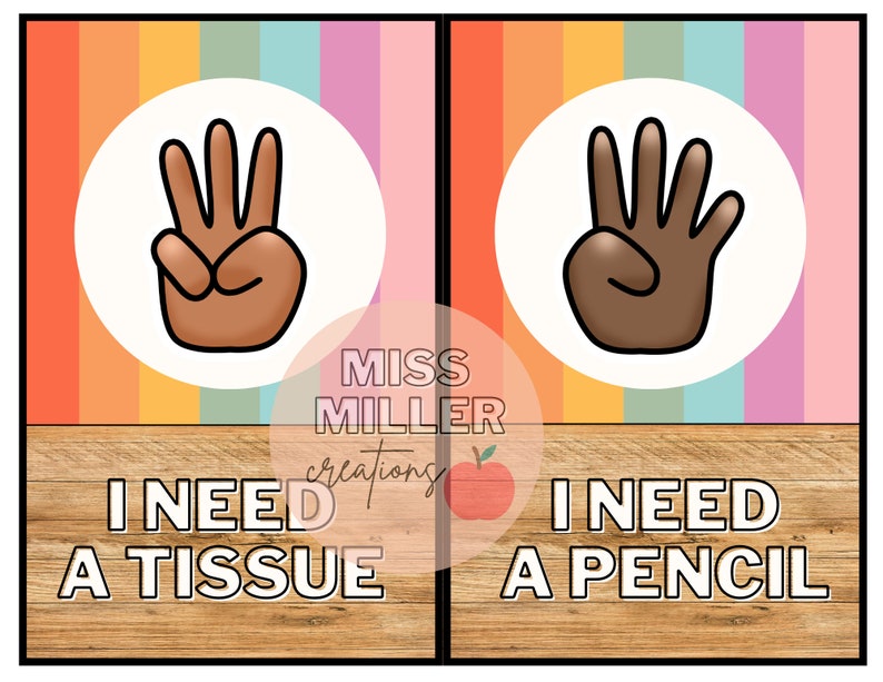 Retro Rainbow Hand Signals Classroom Posters editable - Etsy