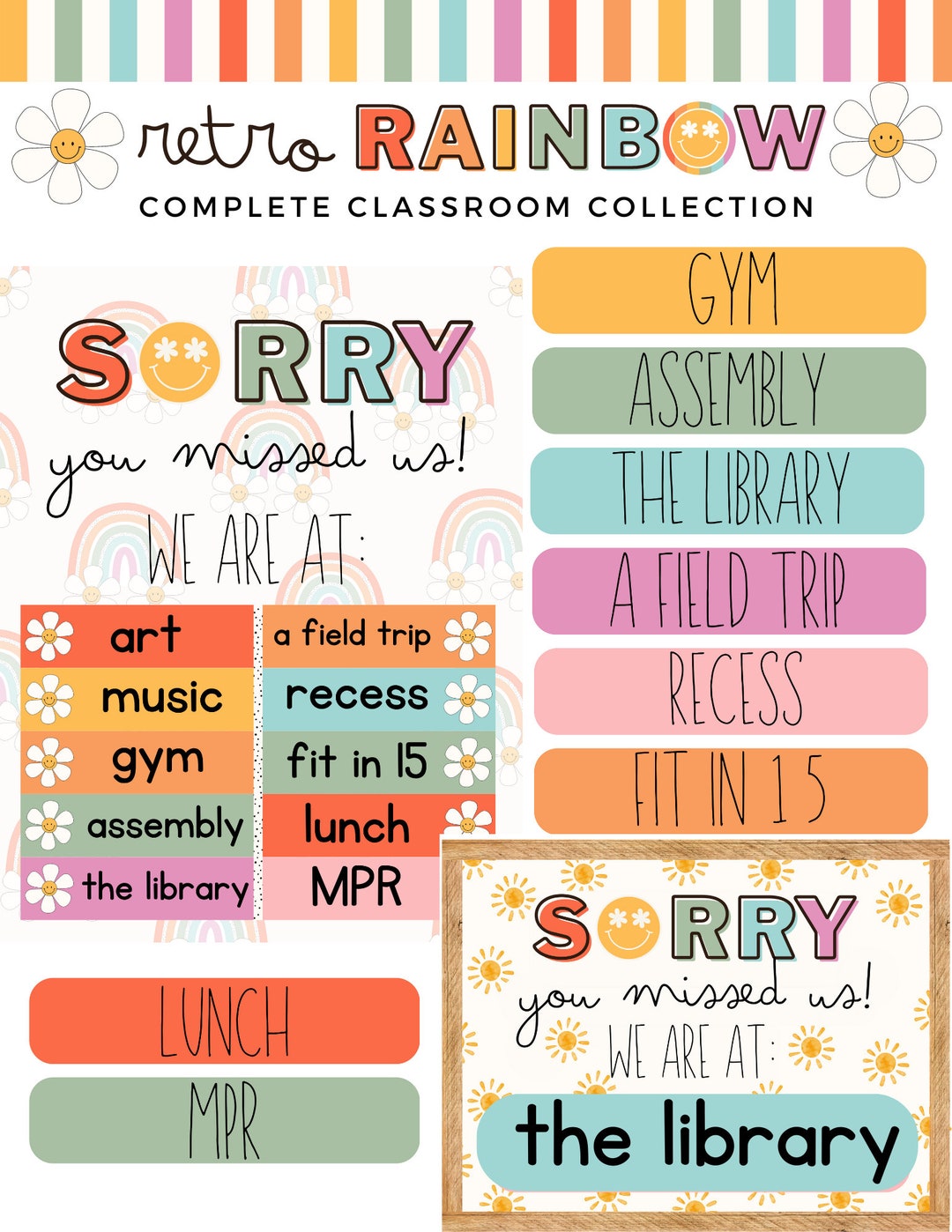 Retro Rainbow Where Are We Classroom Door Sign [editable] - Etsy