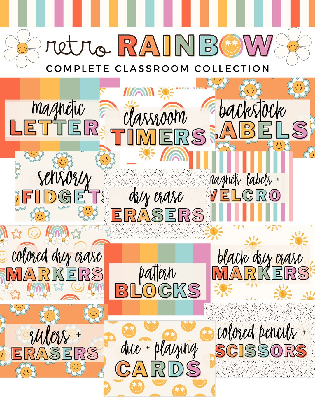 Retro Rainbow Classroom Supply Labels - Etsy