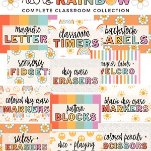 Retro Rainbow Classroom Supply Labels - Etsy