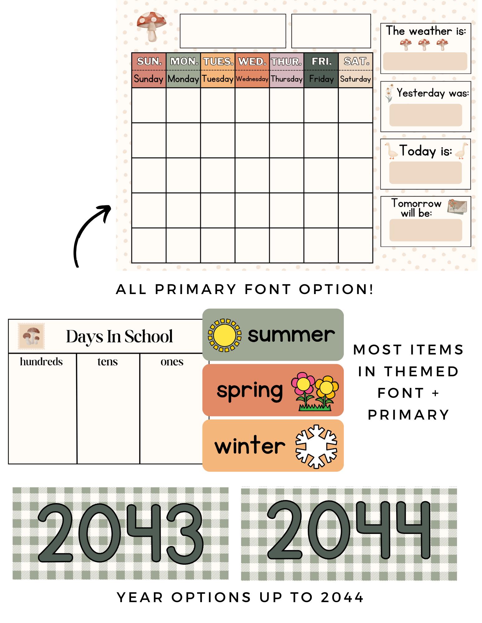 Cottagecore Classroom Calendar - Etsy