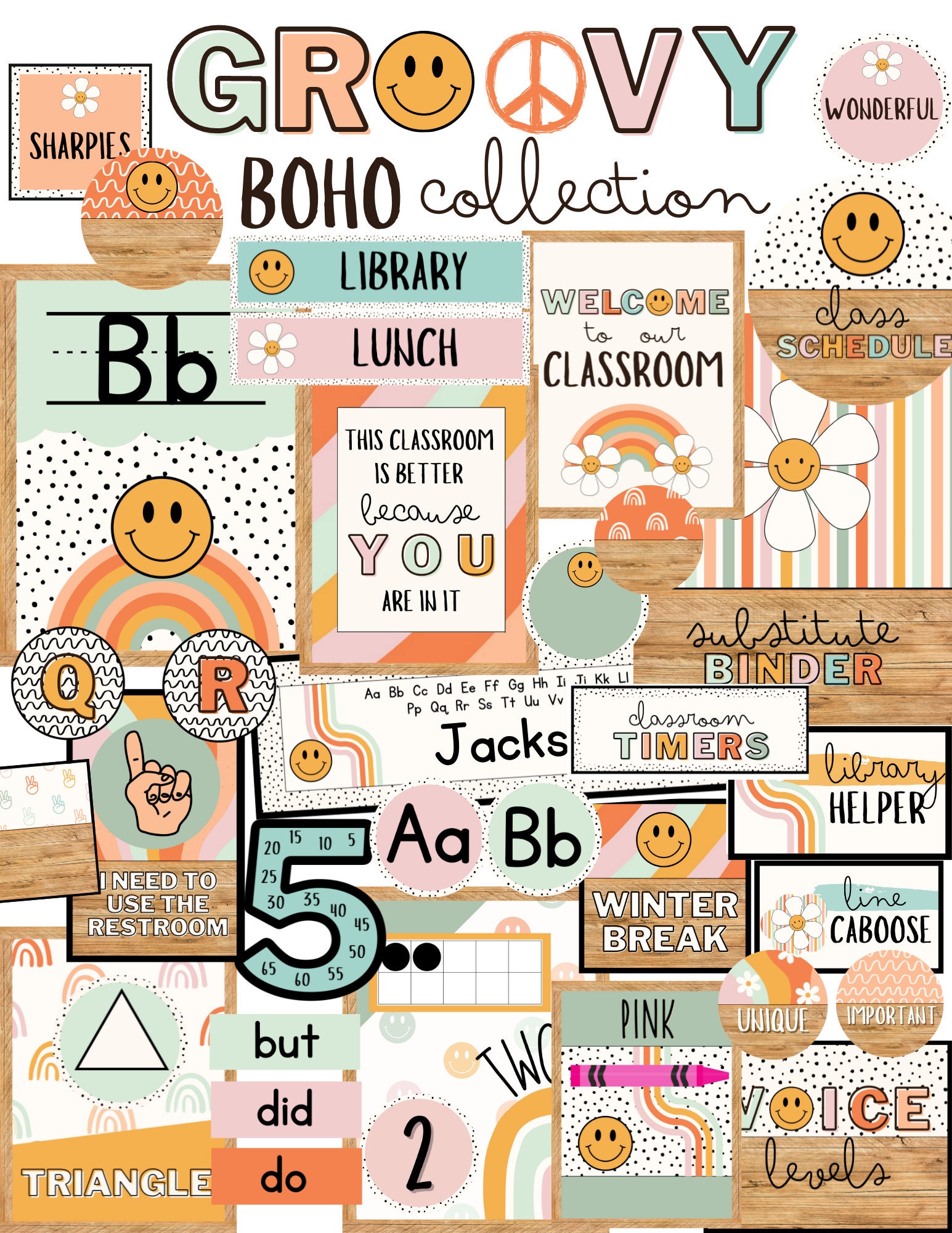 Groovy Boho Complete Classroom Collection editable - Etsy UK