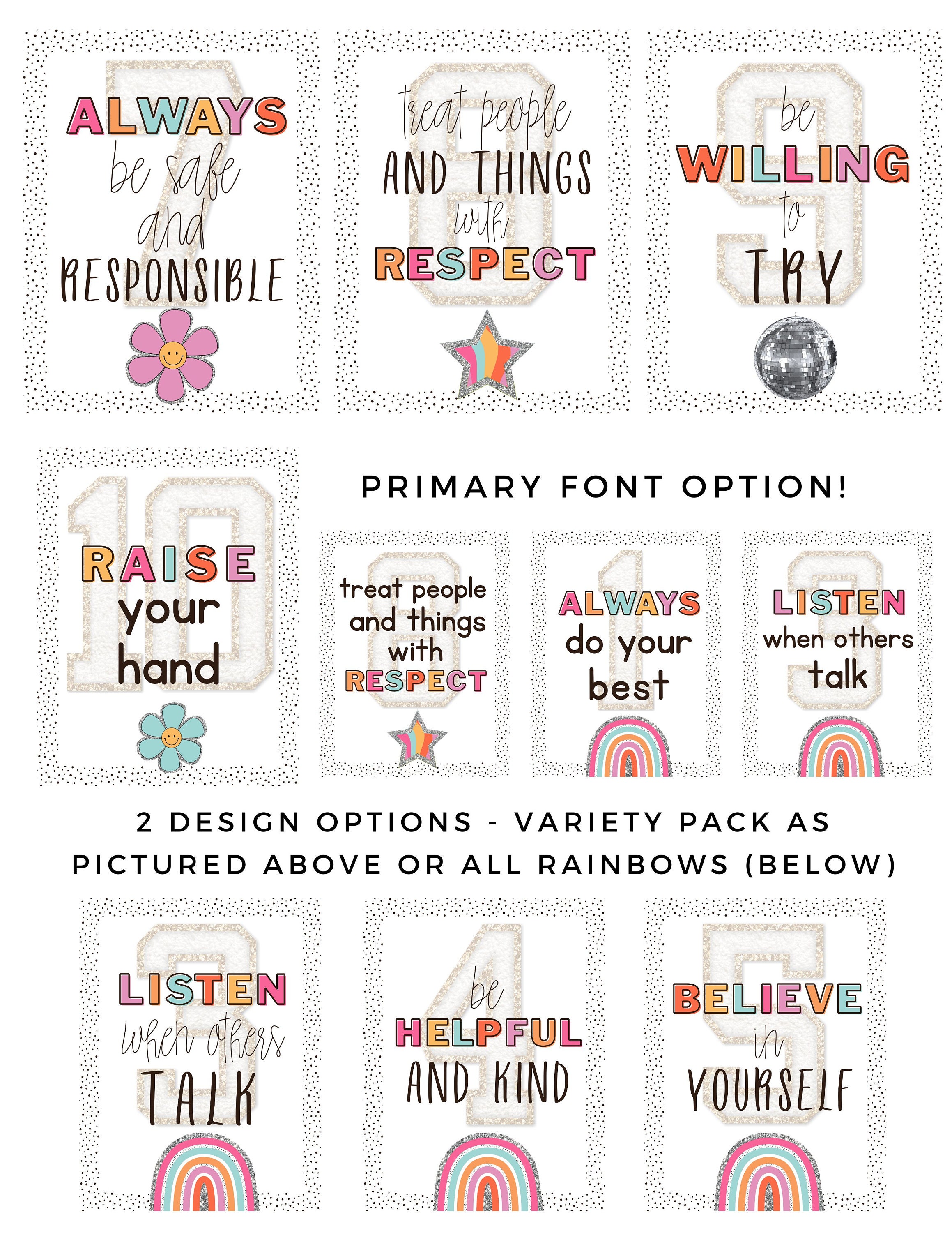 Groovy Glitter Class Rules Posters - Etsy
