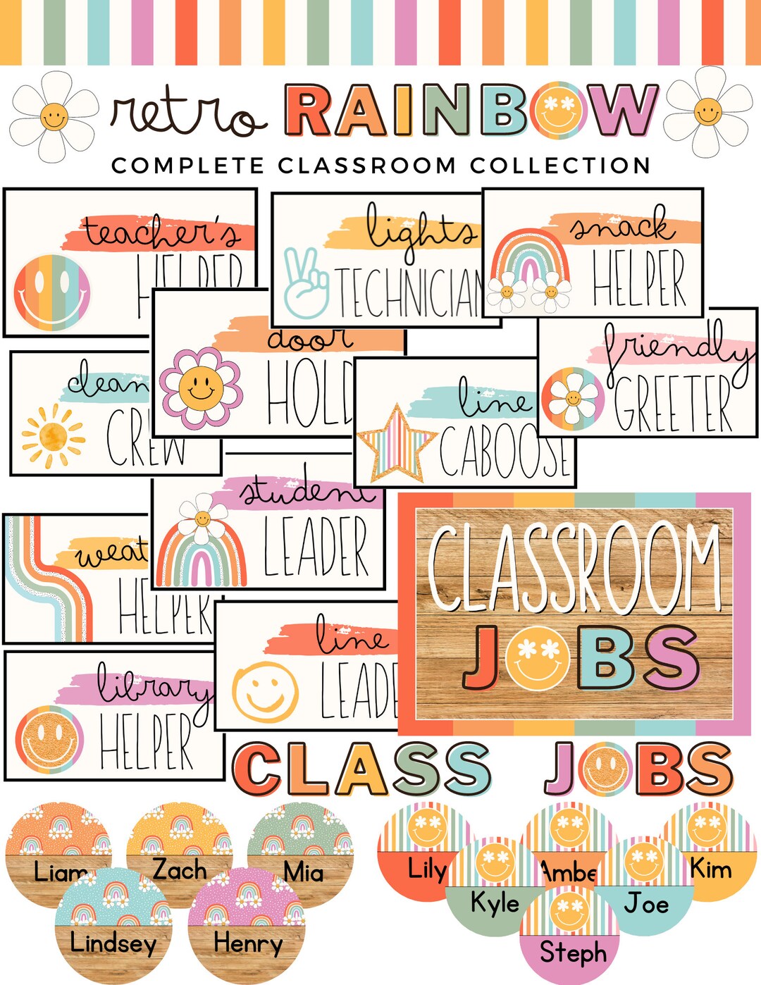 Retro Rainbow Class Jobs Display [editable] - Etsy