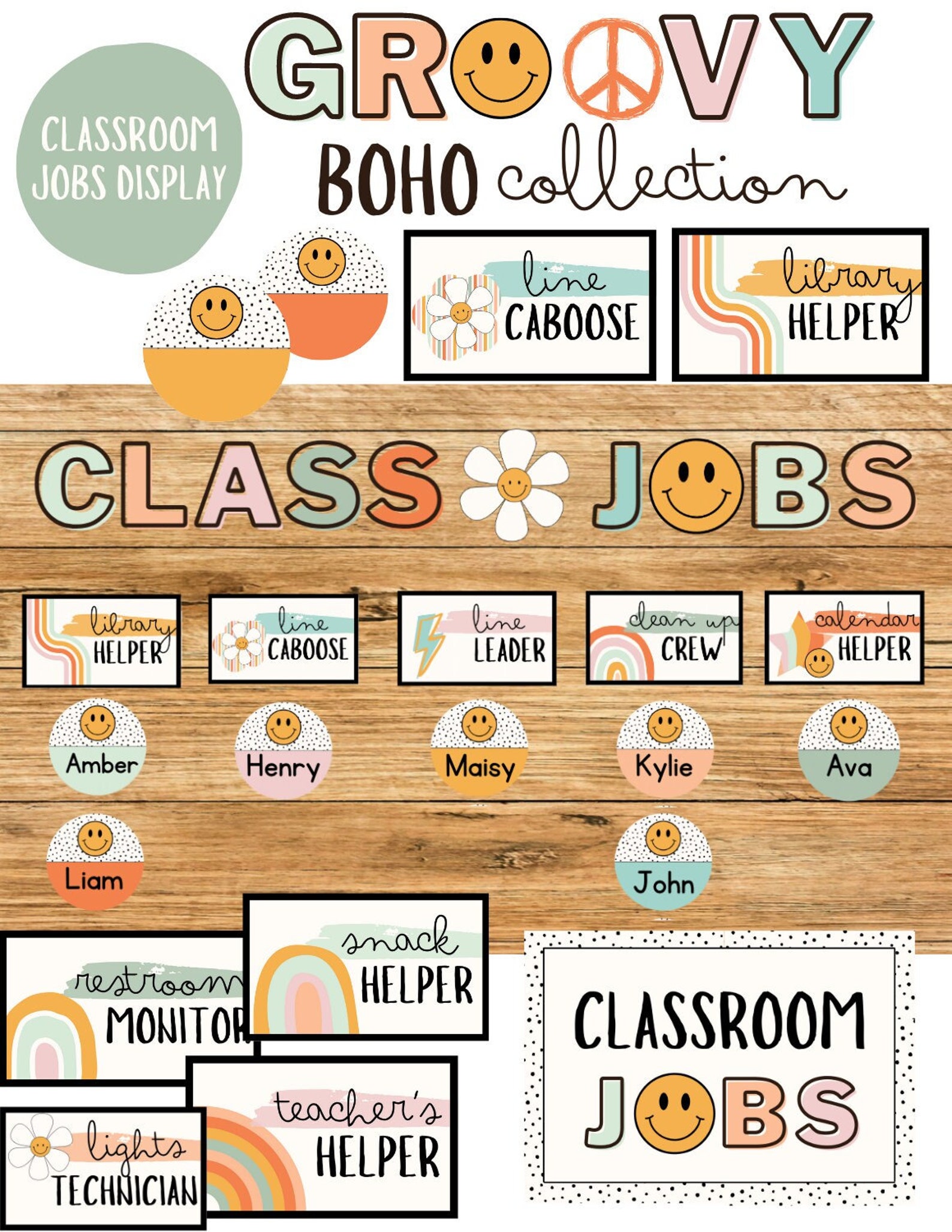 Groovy Boho Class Jobs Display editable - Etsy