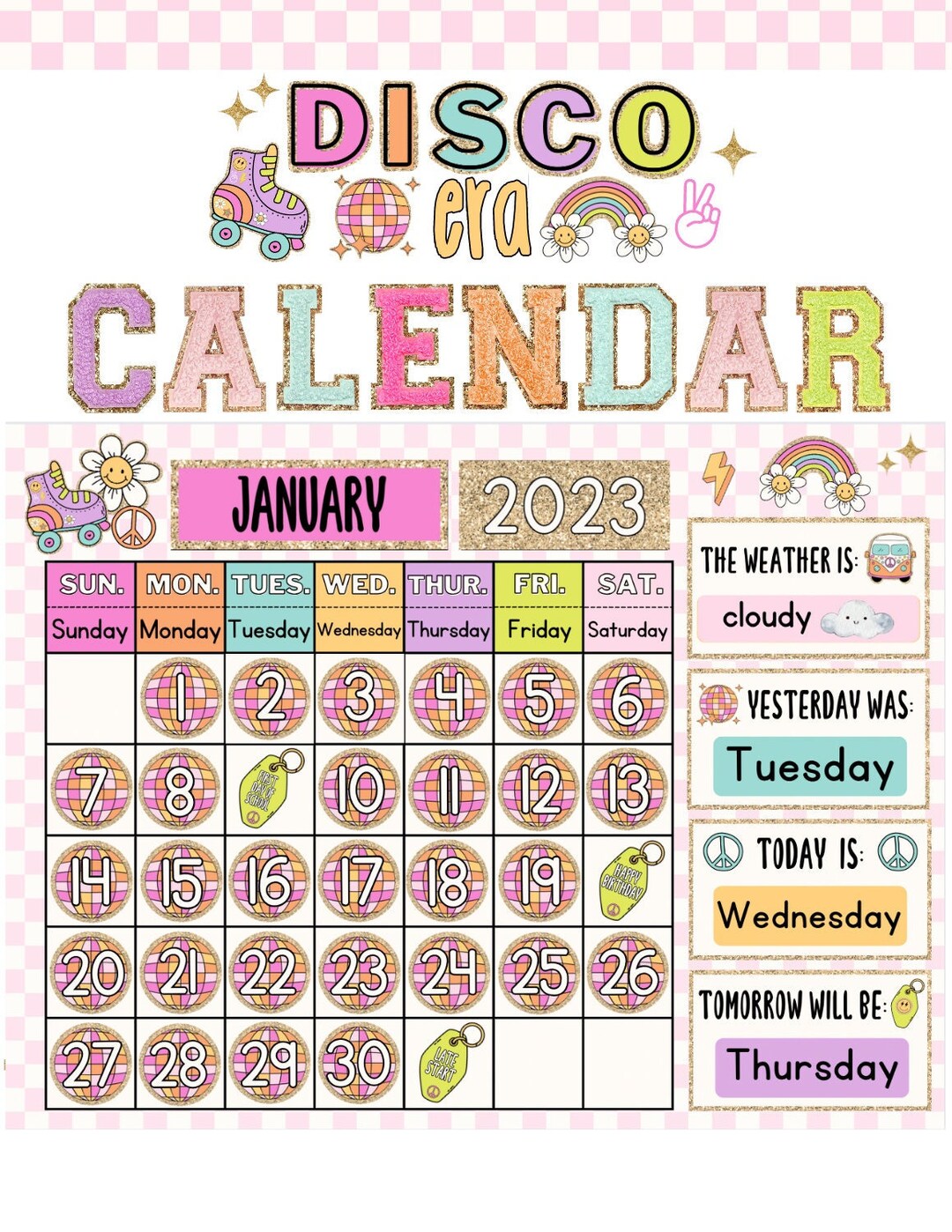 Disco Era Classroom Calendar - Etsy