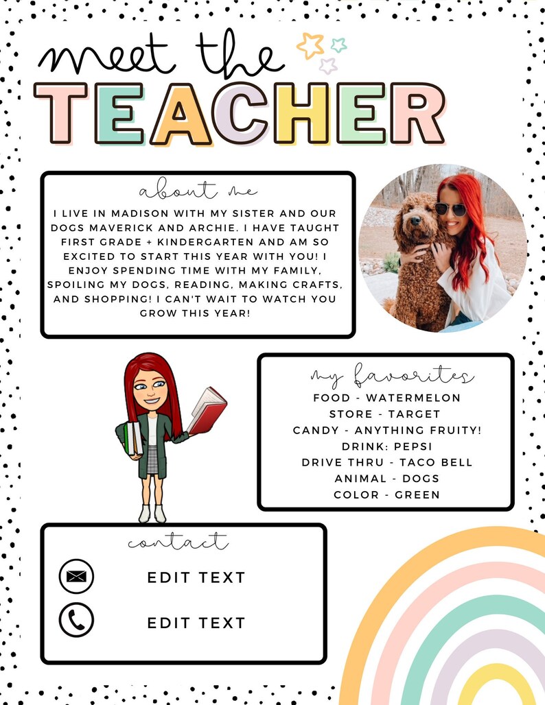 Pastel Boho Rainbow Meet the Teacher Template editable - Etsy