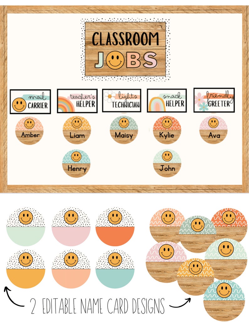 Groovy Boho Class Jobs Display editable - Etsy