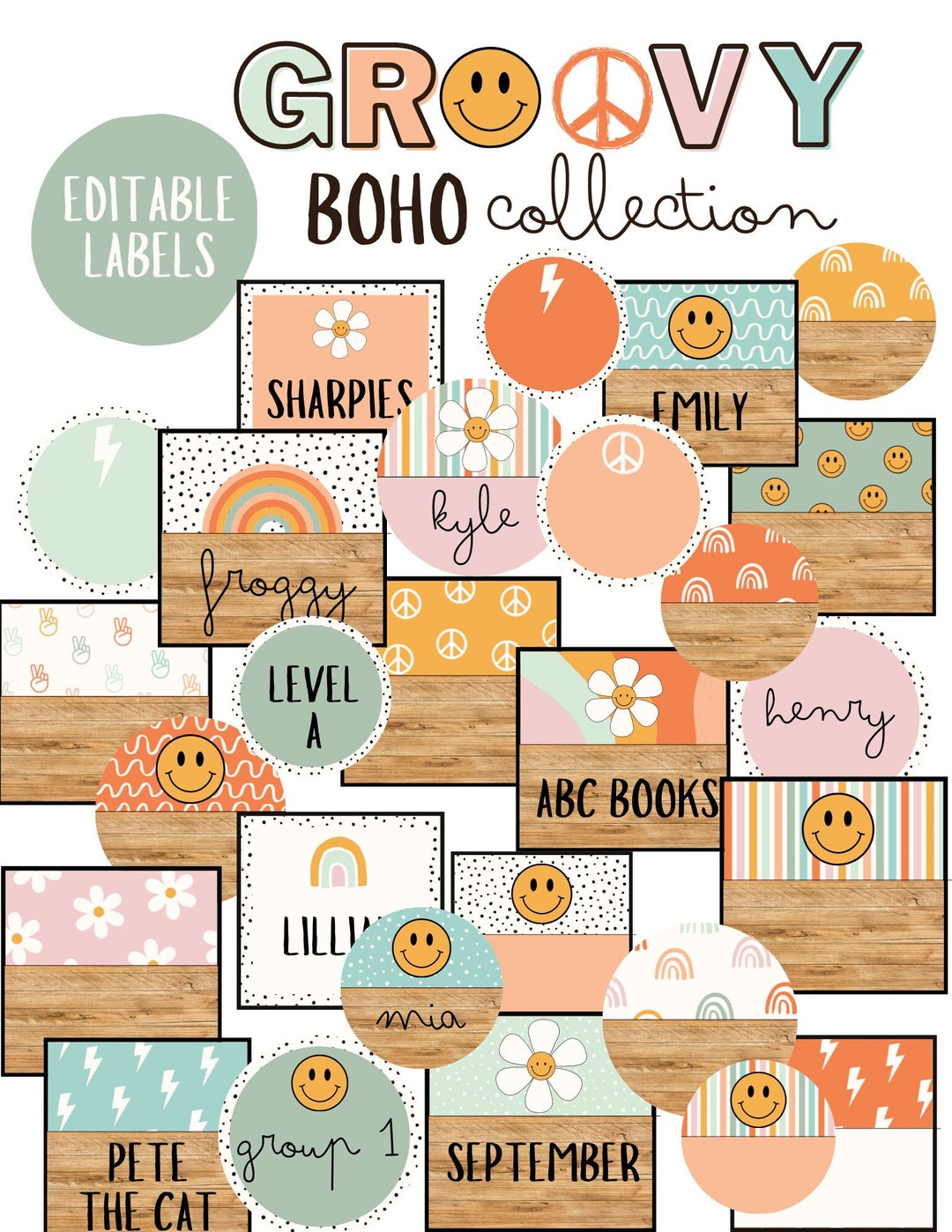 Groovy Boho Labels [editable] - Etsy