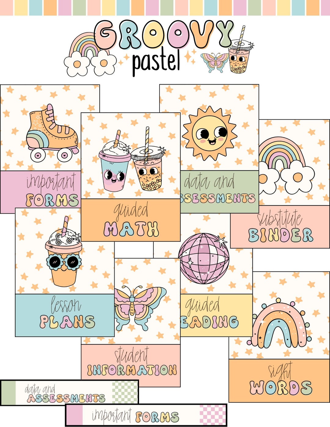 Groovy Pastel Binder Covers [editable] - Etsy