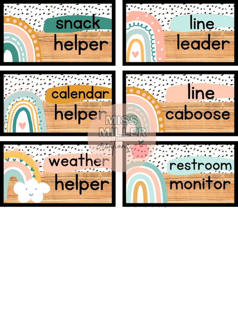 Modern Boho Rainbow Classroom Jobs Display editable - Etsy