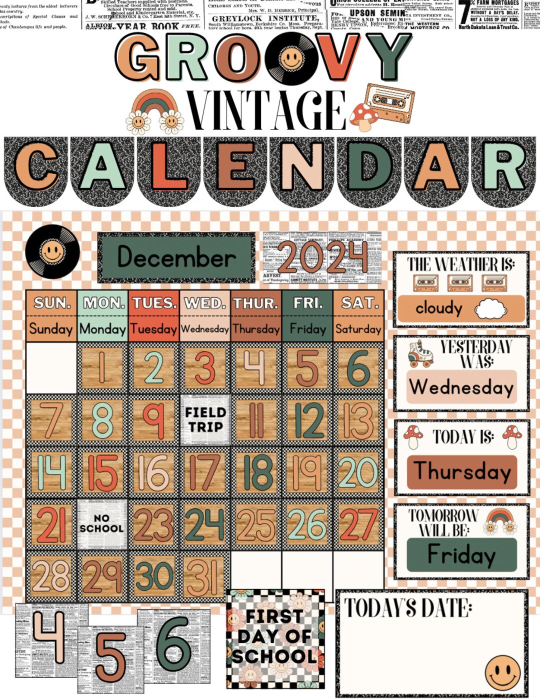 Groovy Vintage Classroom Calendar - Etsy