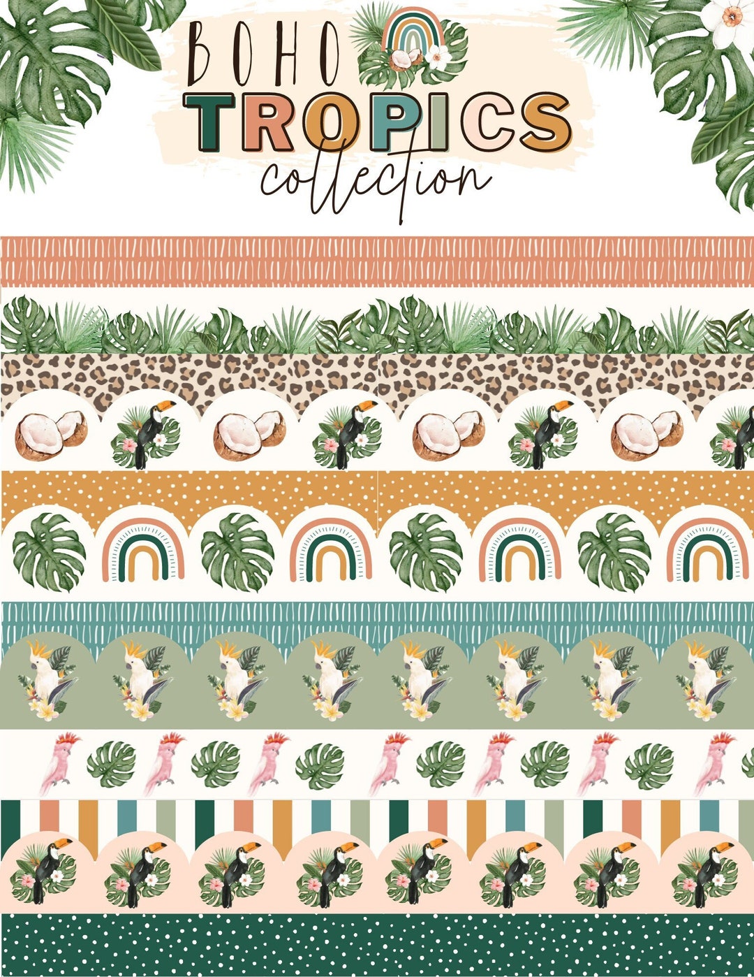 Boho Tropics Bulletin Board Borders - Etsy