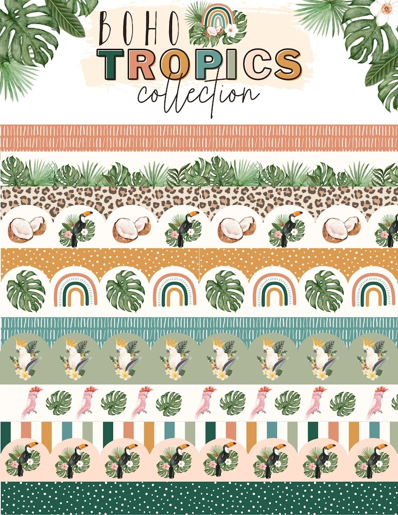 Boho Tropics Bulletin Board Borders - Etsy
