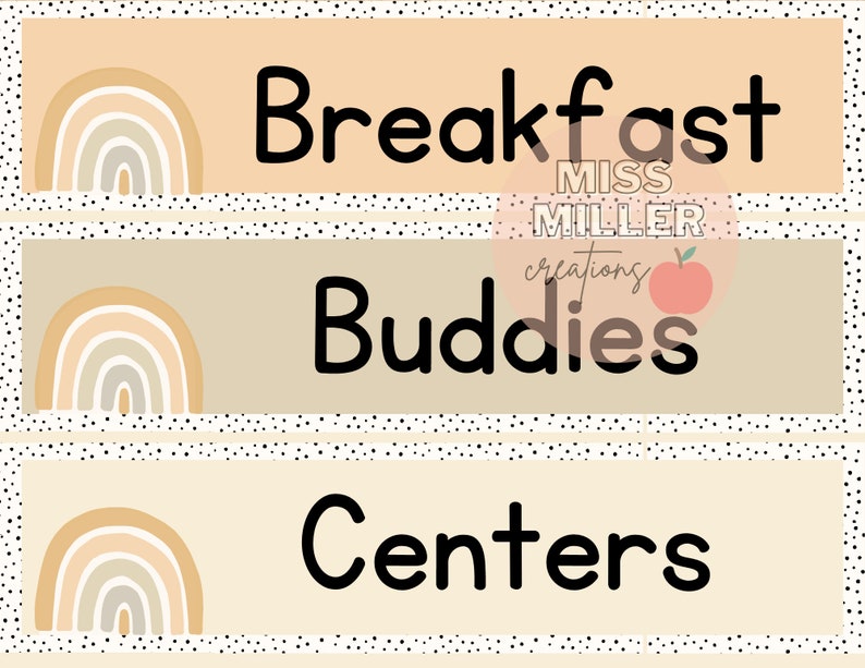 Neutral Boho Rainbow Classroom Schedule editable | Etsy