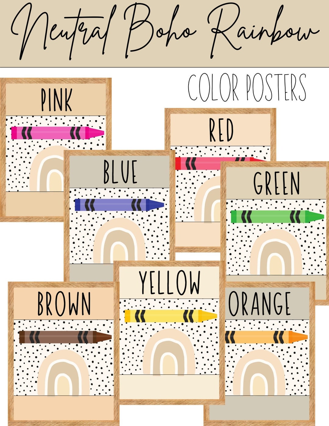 Neutral Boho Rainbow Classroom Color Posters - Etsy