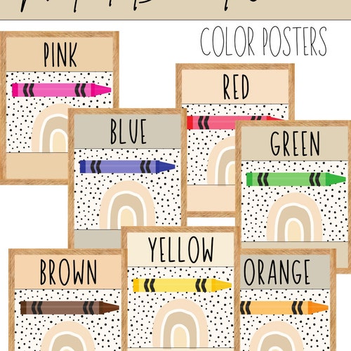 Neutral Boho Rainbow Classroom Color Posters - Etsy