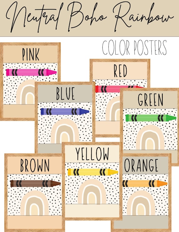 Neutral Boho Rainbow Classroom Color Posters - Etsy