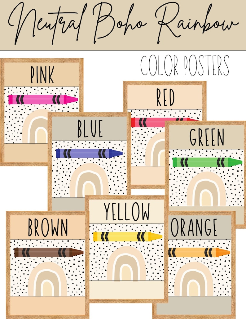 Neutral Boho Rainbow Classroom Color Posters - Etsy