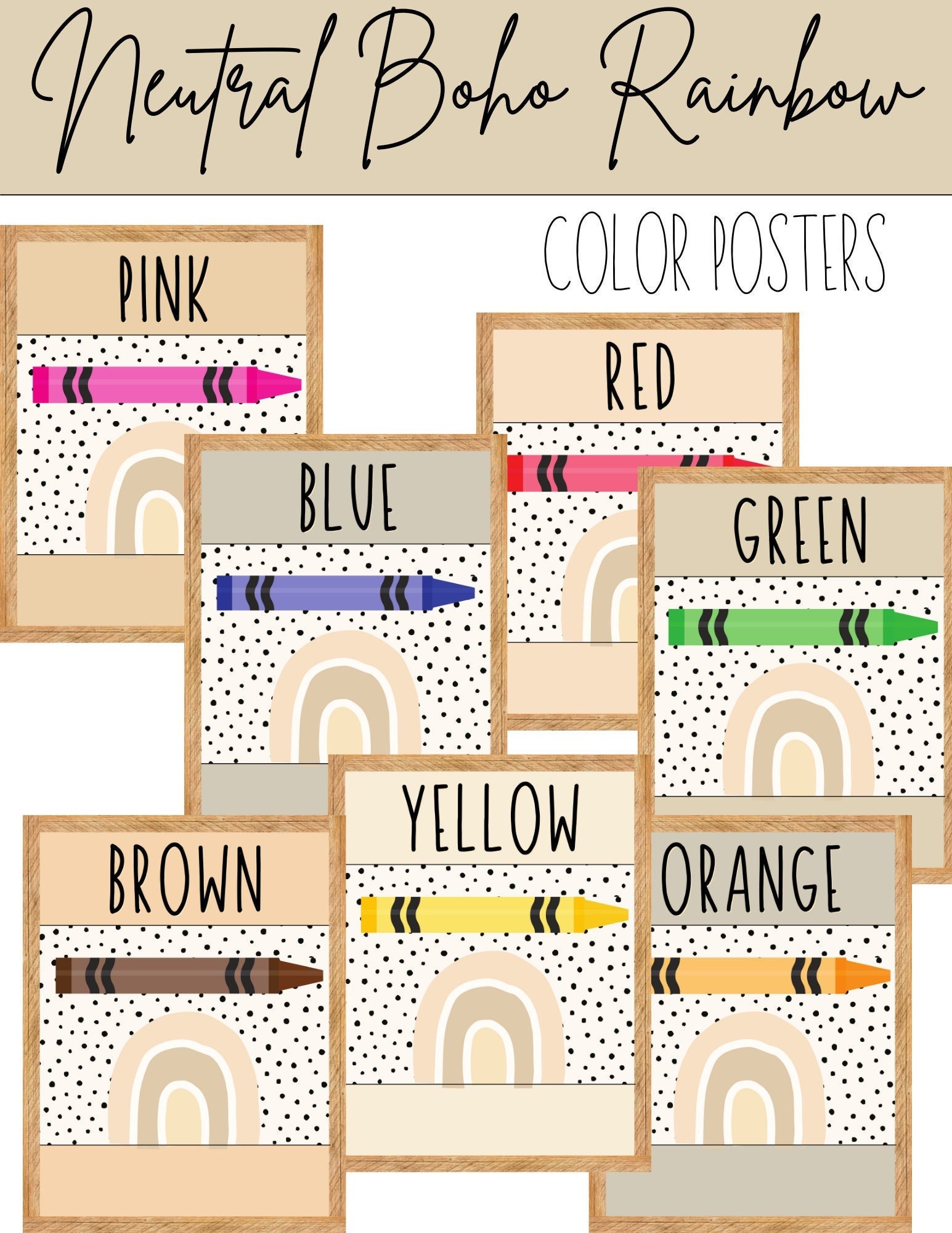 Neutral Boho Rainbow Classroom Color Posters - Etsy