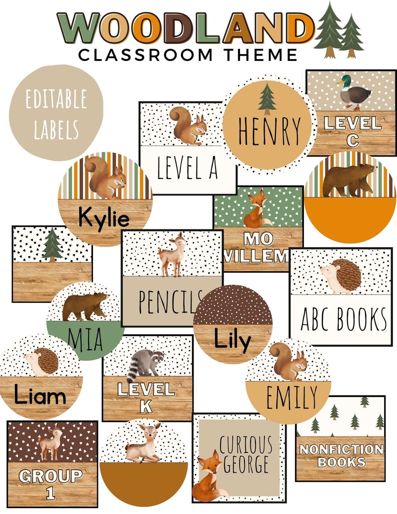 Woodland Classroom Labels editable - Etsy
