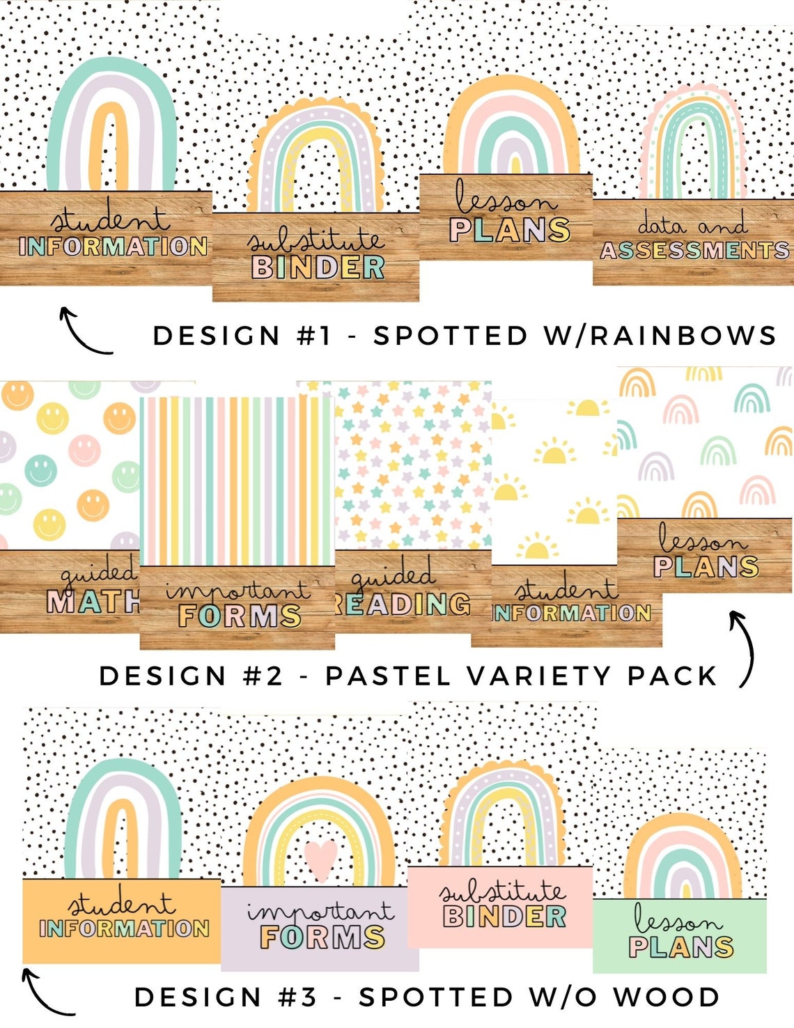 Pastel Boho Rainbow Binder Covers editable - Etsy