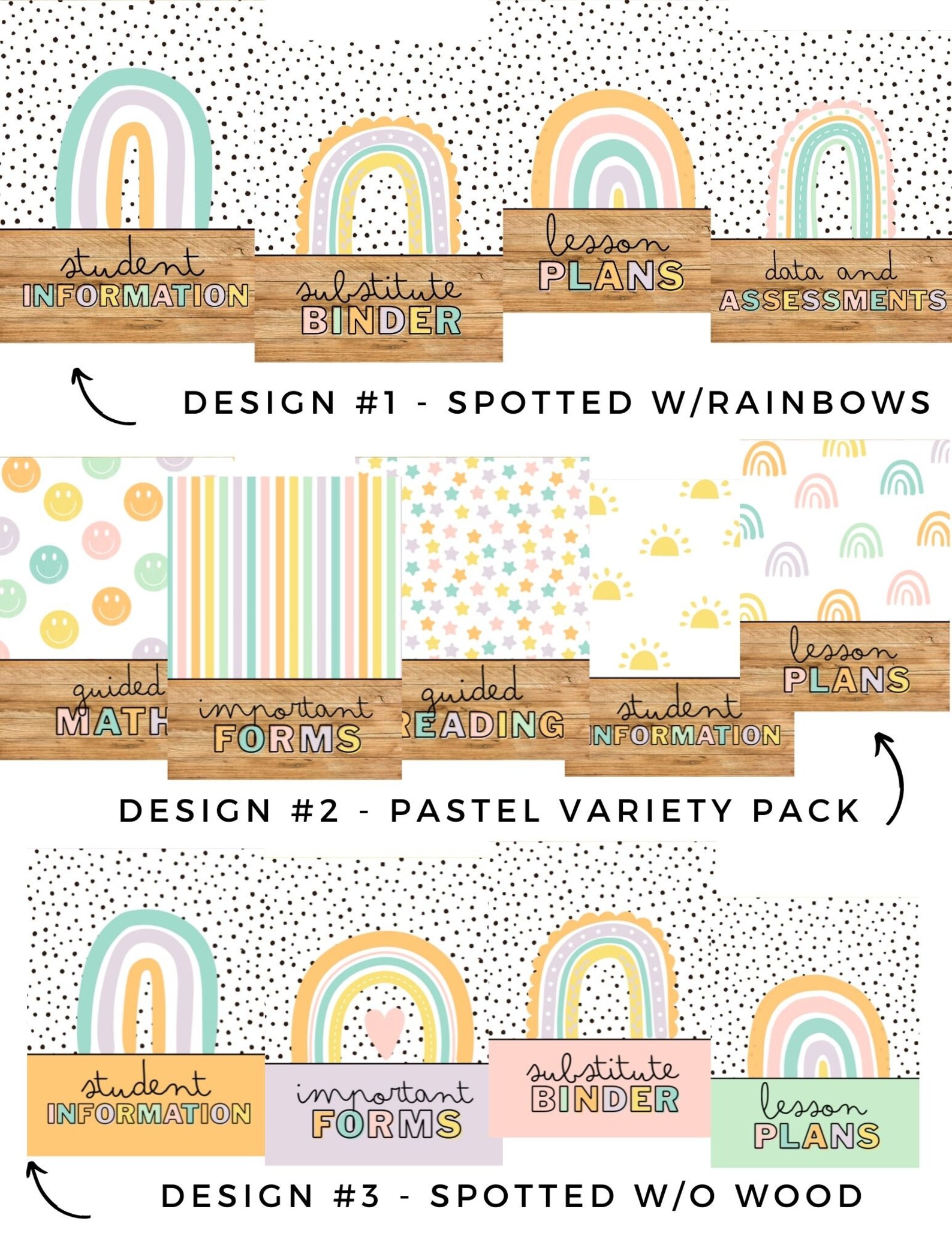 Pastel Boho Rainbow Binder Covers editable - Etsy