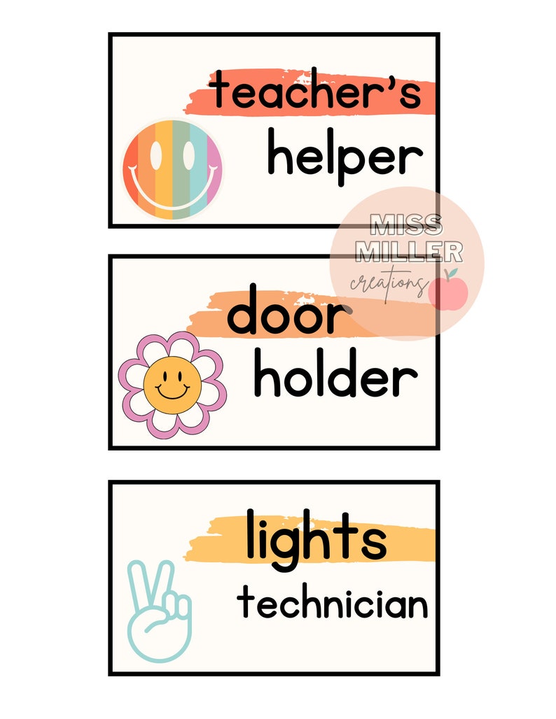 Retro Rainbow Class Jobs Display [editable] - Etsy