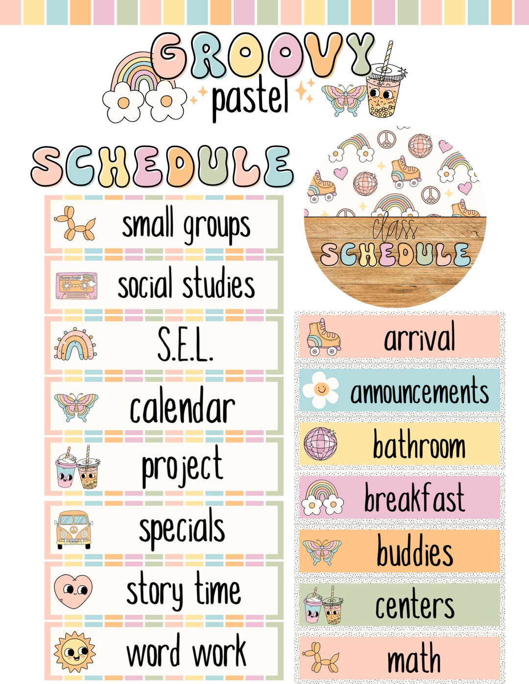 Groovy Pastel Classroom Schedule [editable] - Etsy