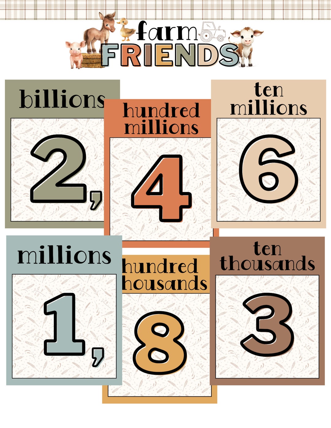 Farm Friends Place Value Posters - Etsy