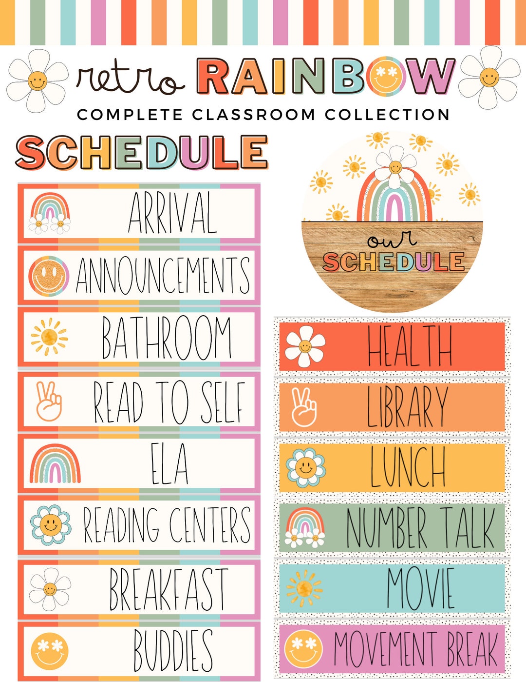 Retro Rainbow Classroom Schedule [editable] - Etsy