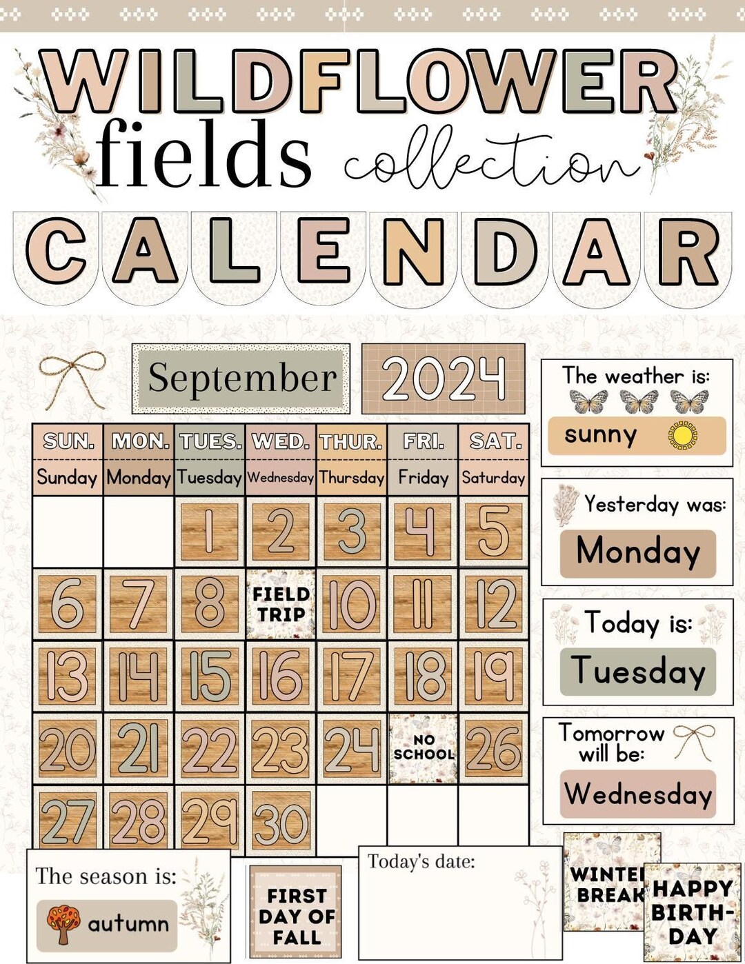 Wildflower Fields Classroom Calendar - Etsy
