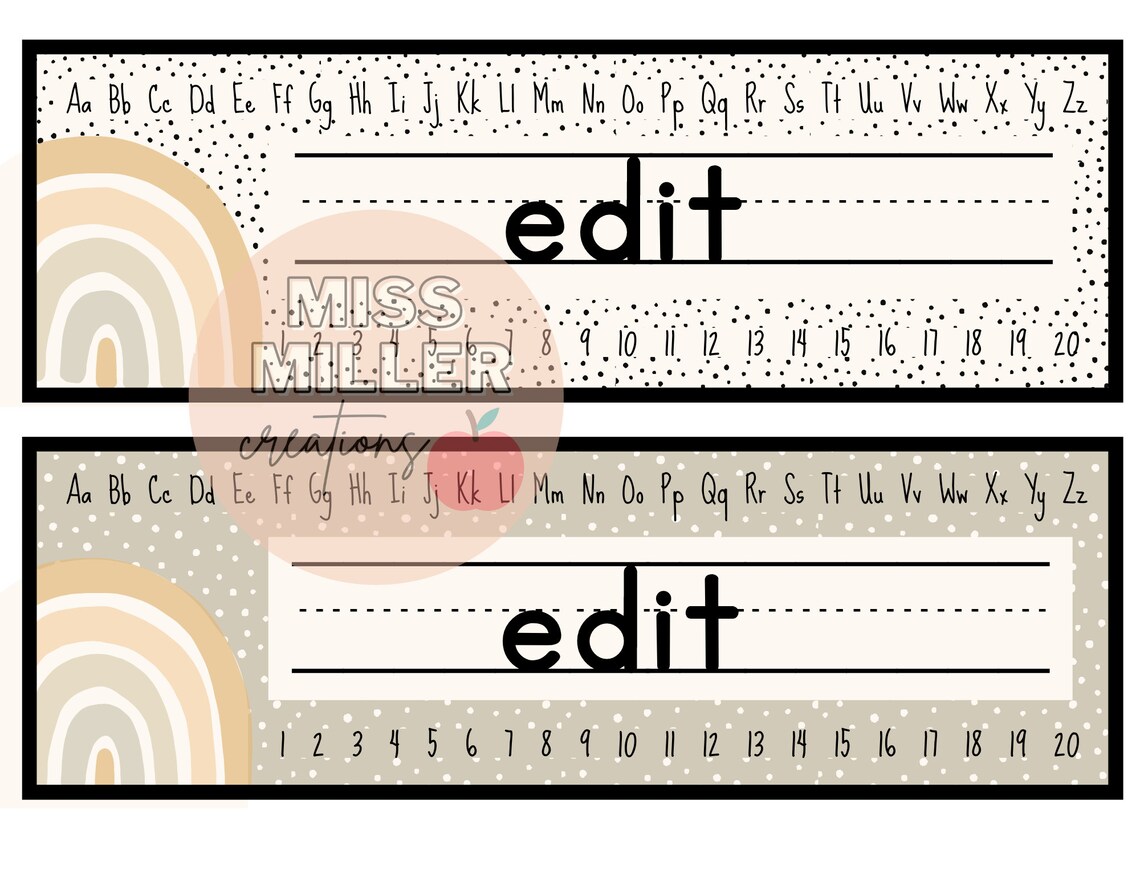 Neutral Boho Rainbow Desk Plates editable - Etsy