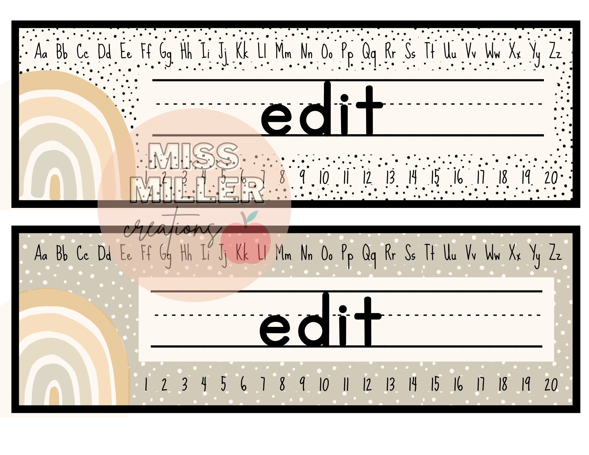 Neutral Boho Rainbow Desk Plates editable | Etsy