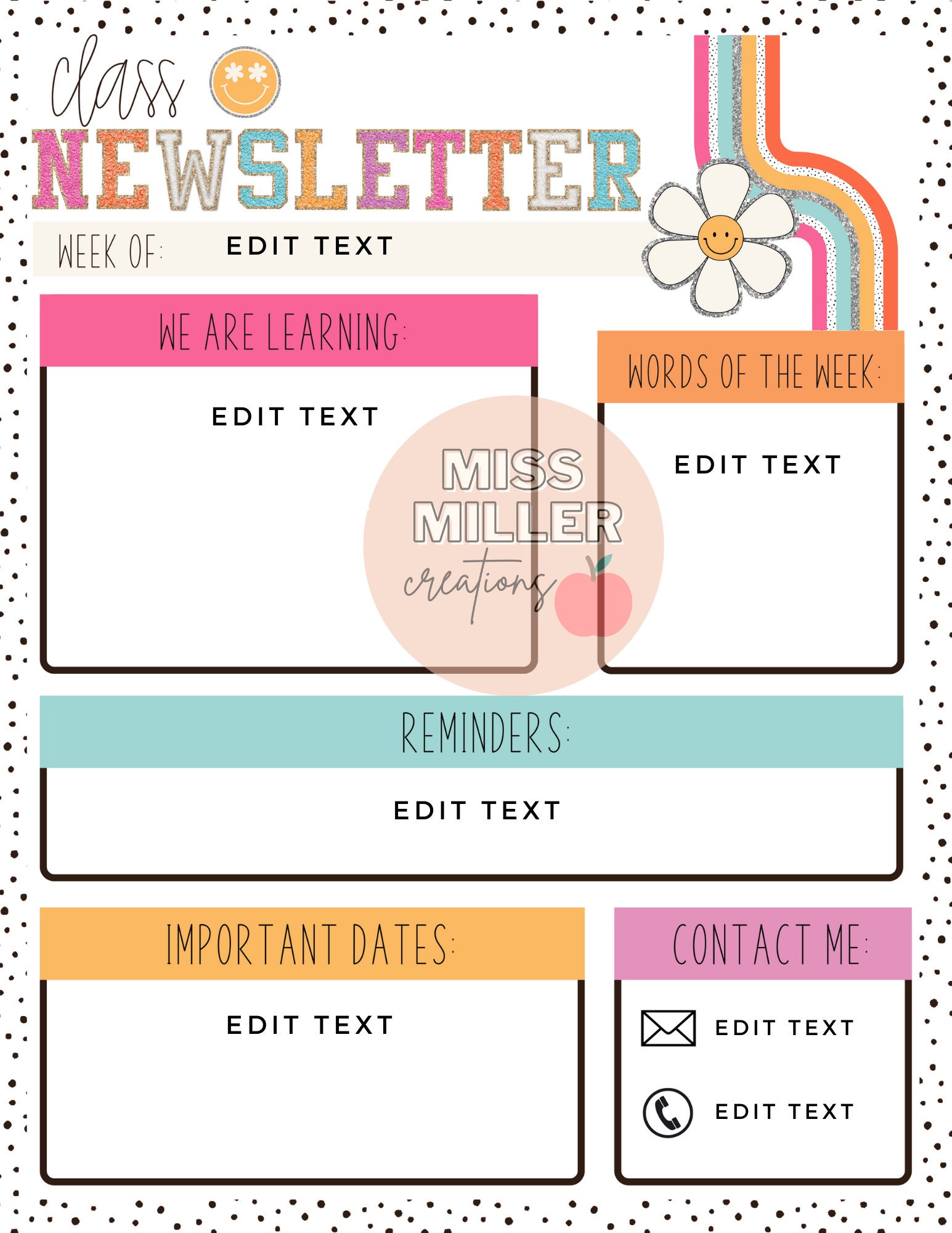 Groovy Glitter Newsletter editable - Etsy