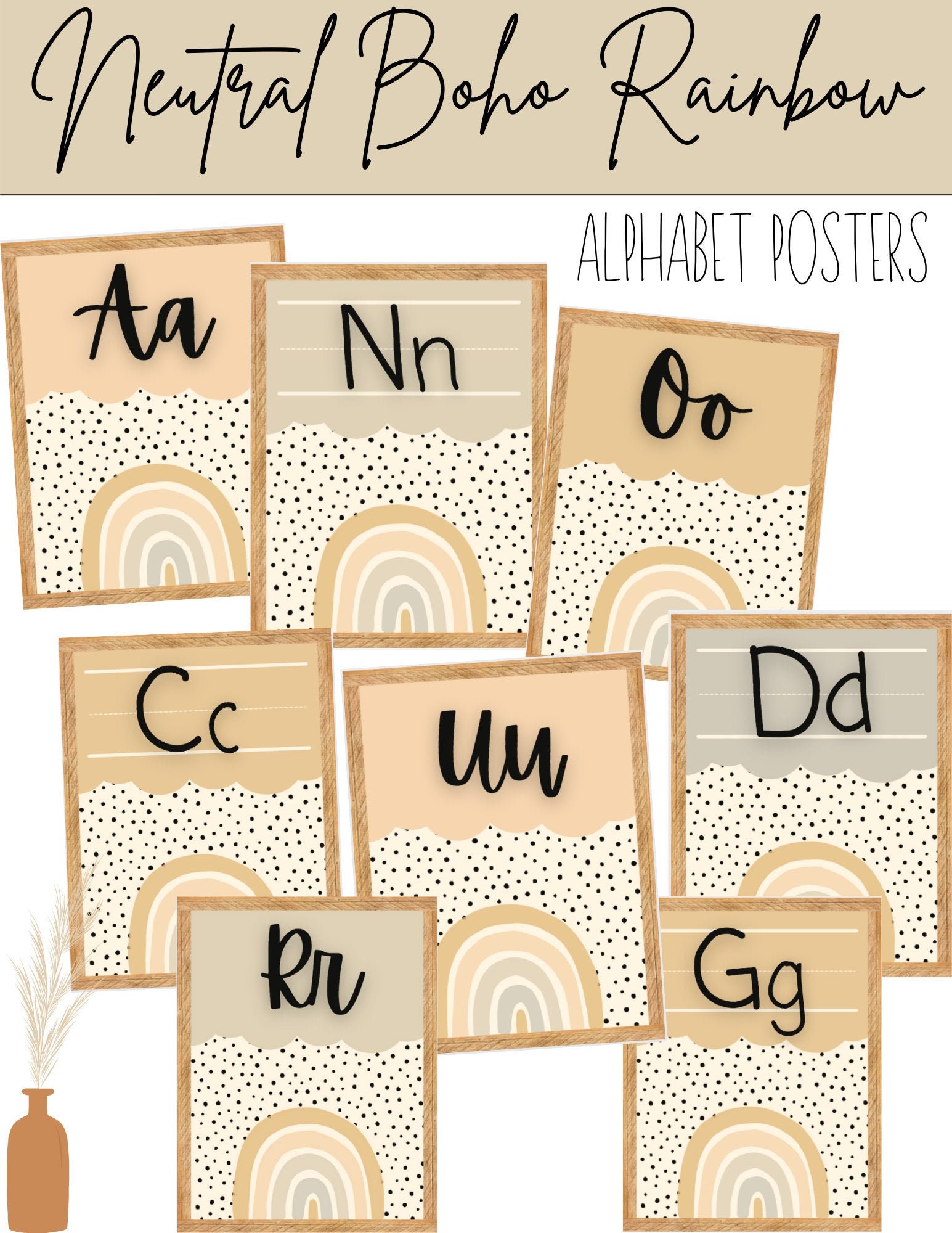 Neutral Boho Rainbow Classroom Alphabet editable | Etsy