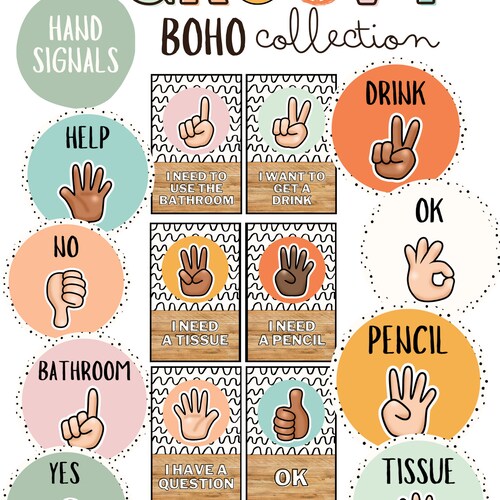 Hand Signal Posters Boho Classroom Decor Classroom - Etsy