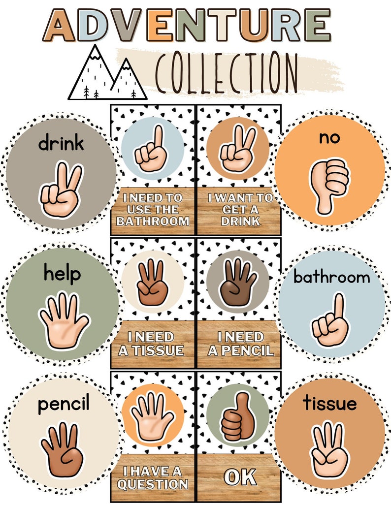 Adventure Hand Signals Classroom Posters editable - Etsy