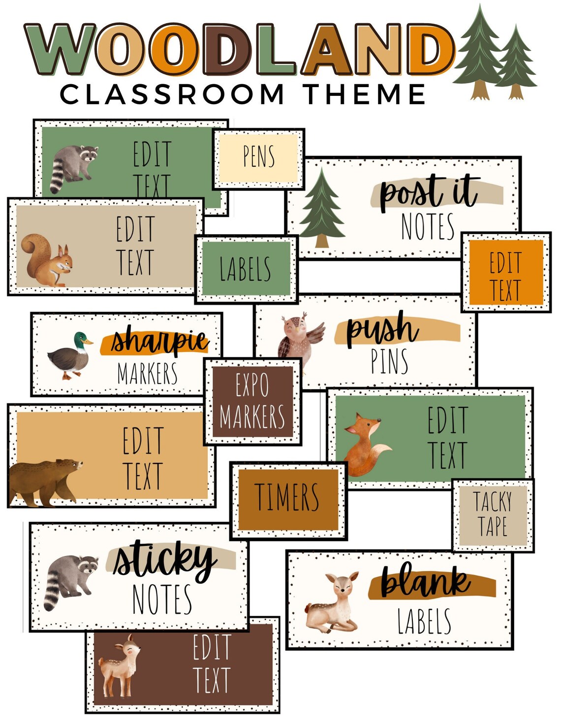 Woodland Teacher Toolbox Labels editable - Etsy