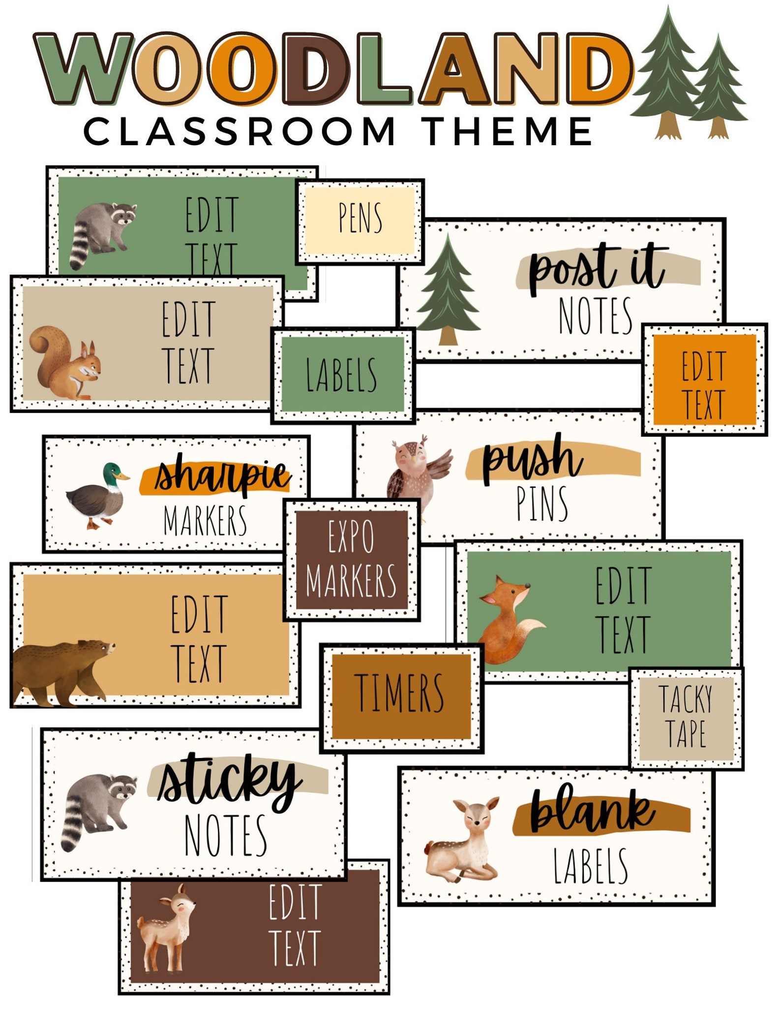 Woodland Teacher Toolbox Labels editable - Etsy