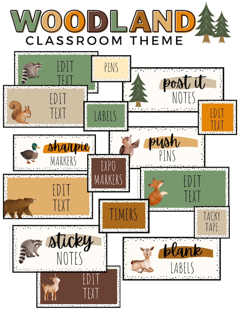 Woodland Teacher Toolbox Labels [editable] - Etsy