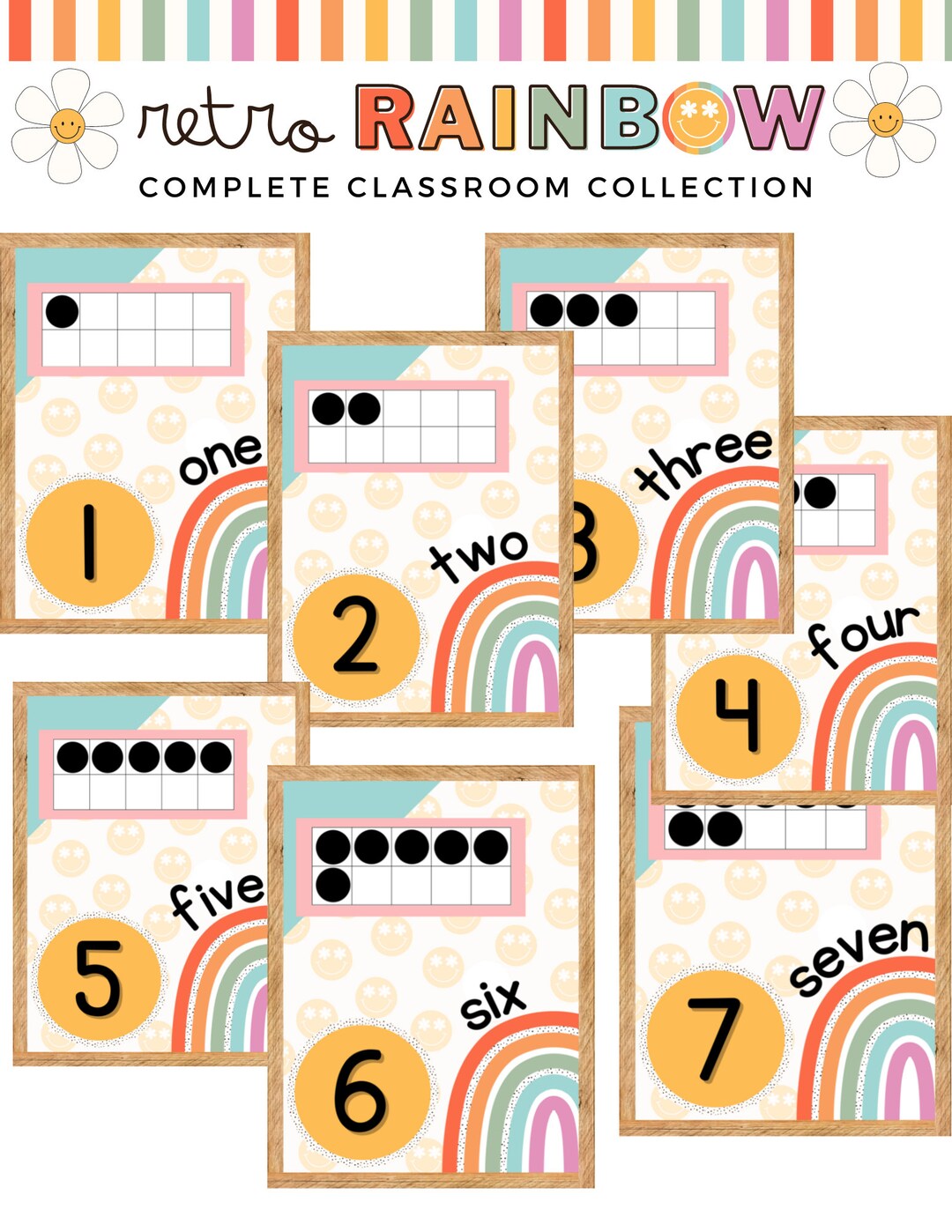 Retro Rainbow Classroom Number Posters - Etsy