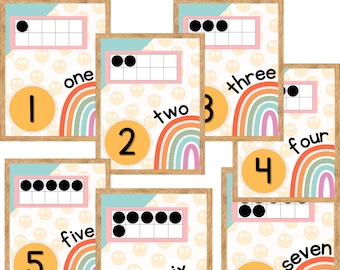 Printable Classroom Decor, Retro Number Posters, Number Line, Teacher ...
