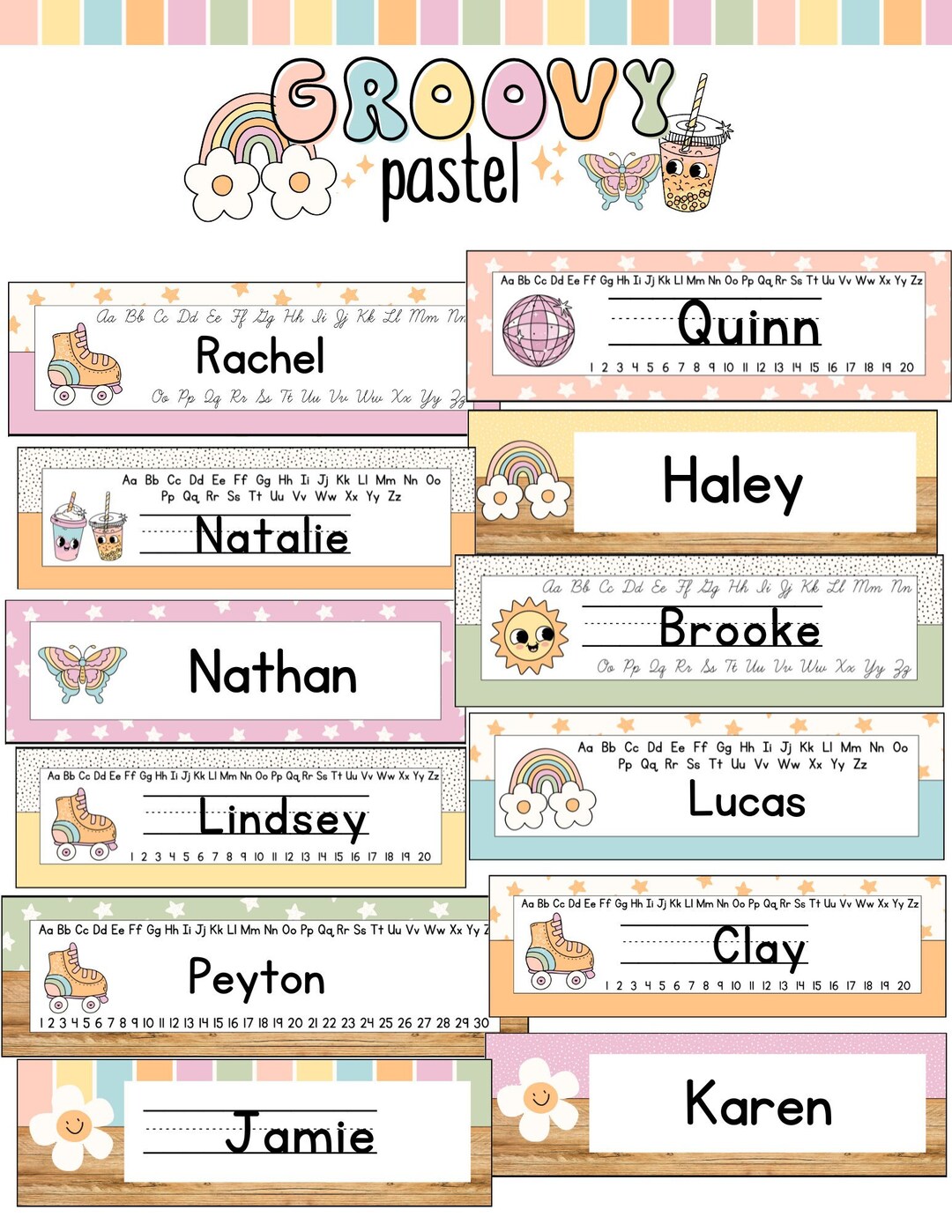 Groovy Pastel Desk Plates [editable] - Etsy