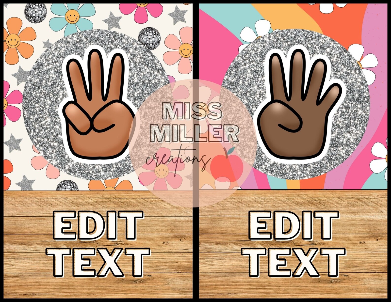 Groovy Glitter Hand Signals Classroom Posters editable - Etsy