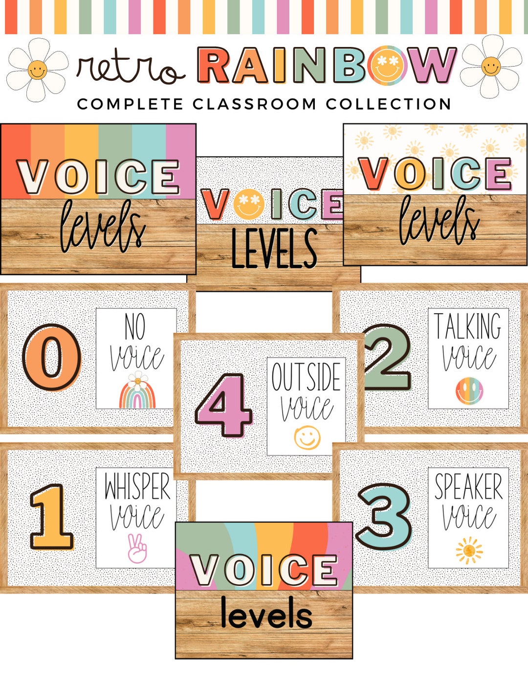 Retro Rainbow Voice Level Classroom Posters - Etsy