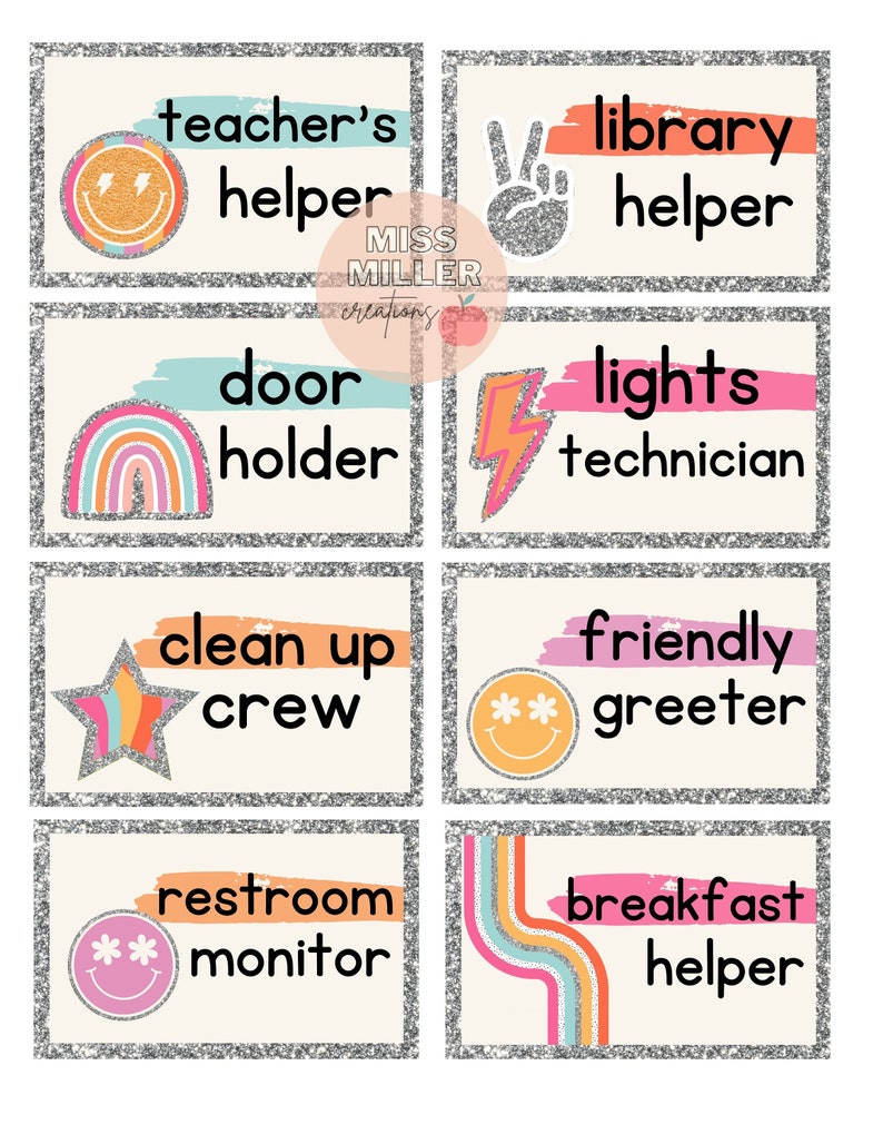 Groovy Glitter Class Jobs Display [editable] - Etsy