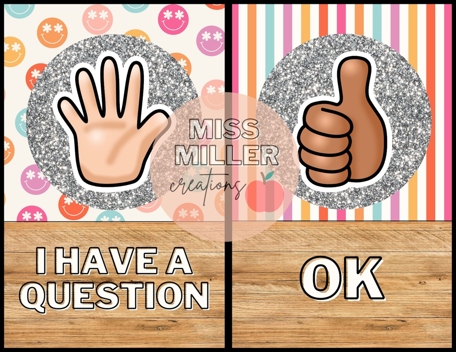 Groovy Glitter Hand Signals Classroom Posters editable - Etsy