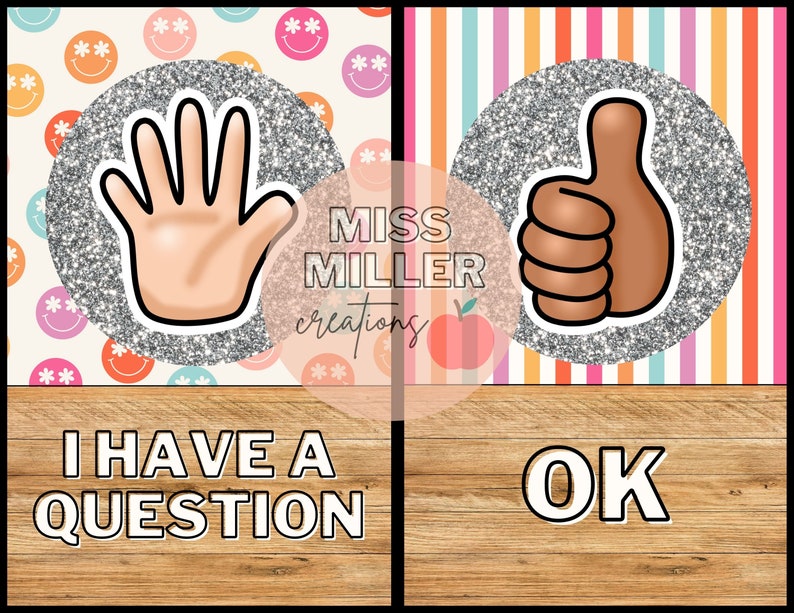 Groovy Glitter Hand Signals Classroom Posters editable - Etsy